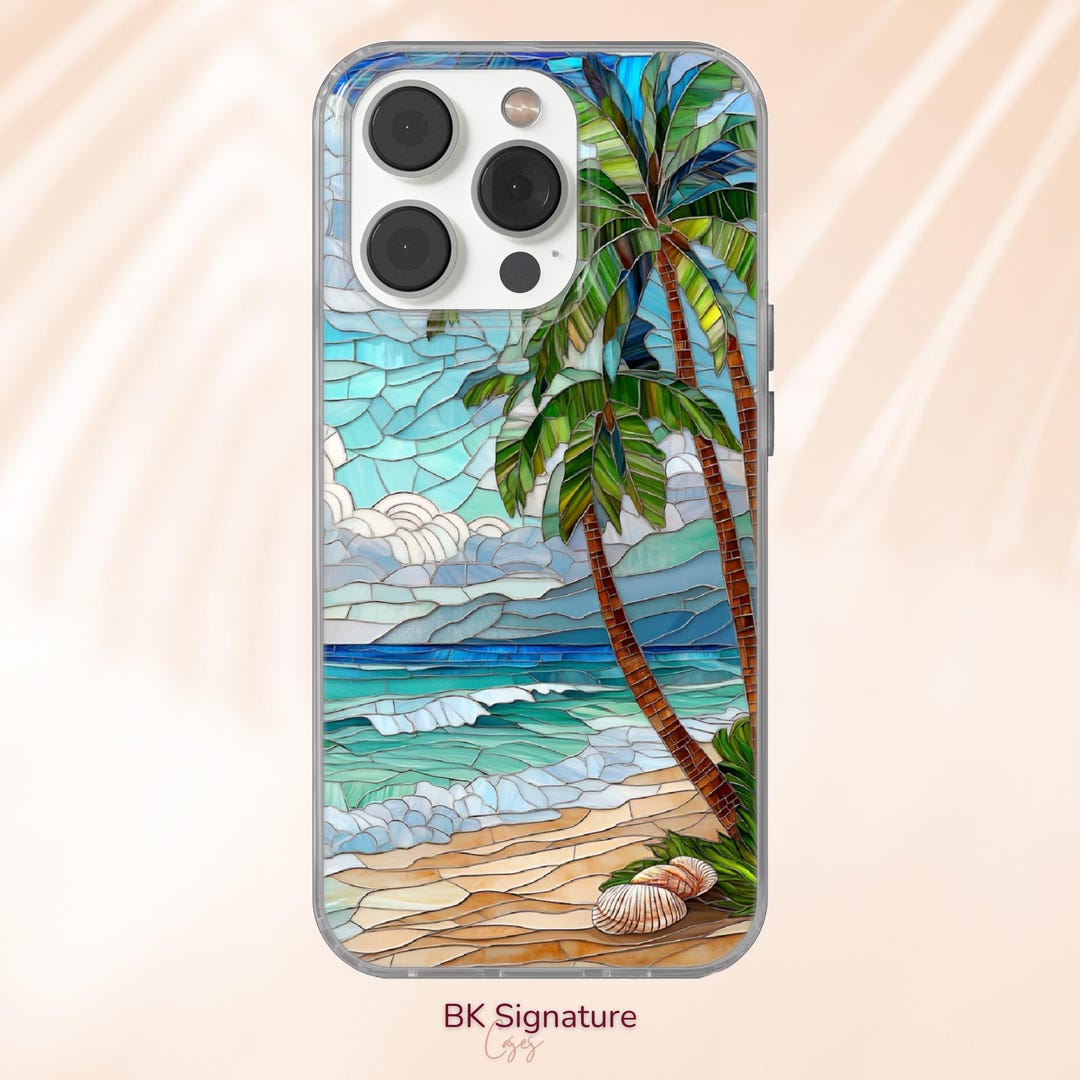 Palm Tree Phone Case Ocean Waves Cover for iPhone 16e, 14, 13, 12, 11 ...