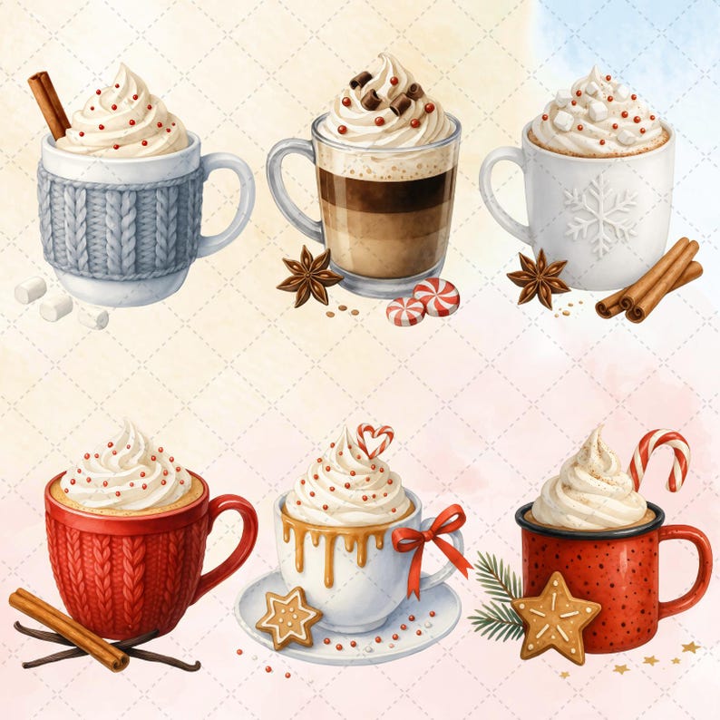 Christmas Cocoa Mug Clipart, Christmas Watercolor PNG, Festive Drink ...