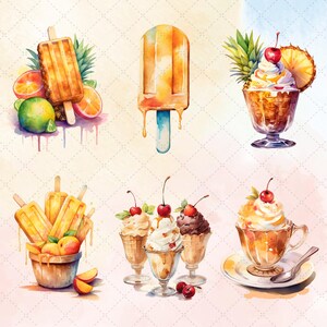 Ice Cream Clipart, Watercolor Ice Cream PNG Bundle, Popsicle PNG ...