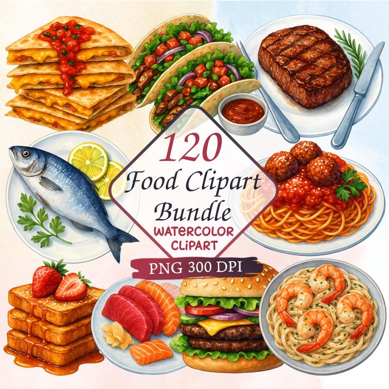 Food Watercolor Clipart, Kitchen Clipart, Png Clipart, Commercial Use ...