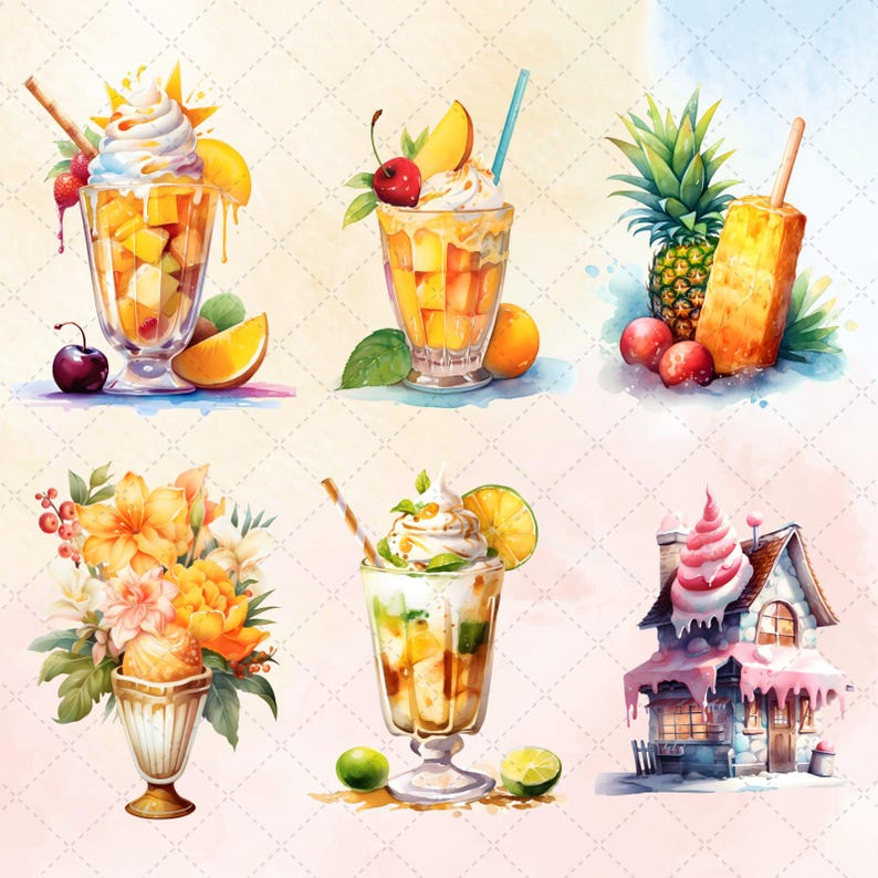 Ice Cream Clipart, Watercolor Ice Cream PNG Bundle, Popsicle PNG ...