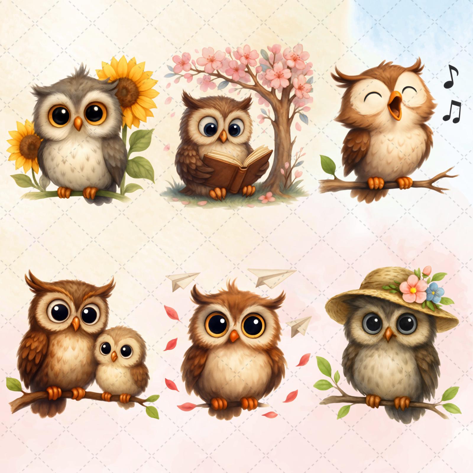 Cute Owl Watercolor Clipart Bundle, Commercial Use (PNG) - Etsy