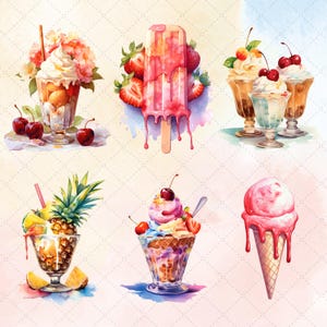 Ice Cream Clipart, Watercolor Ice Cream PNG Bundle, Popsicle PNG ...