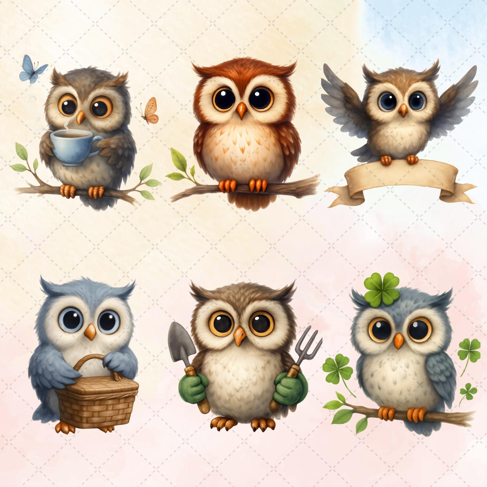 Cute Owl Watercolor Clipart Bundle, Commercial Use (PNG) - Etsy