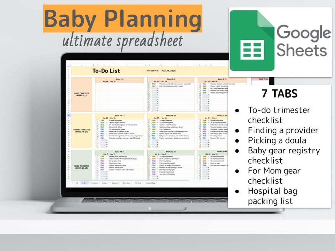 Baby Planner Spreadsheet Template - Google Sheets Pregnancy Planner ...