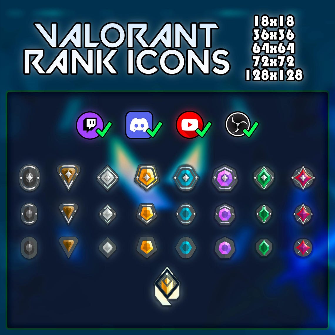 VALORANT Rank Icon Pack - Discord/twitch/youtube/obs - High-quality ...