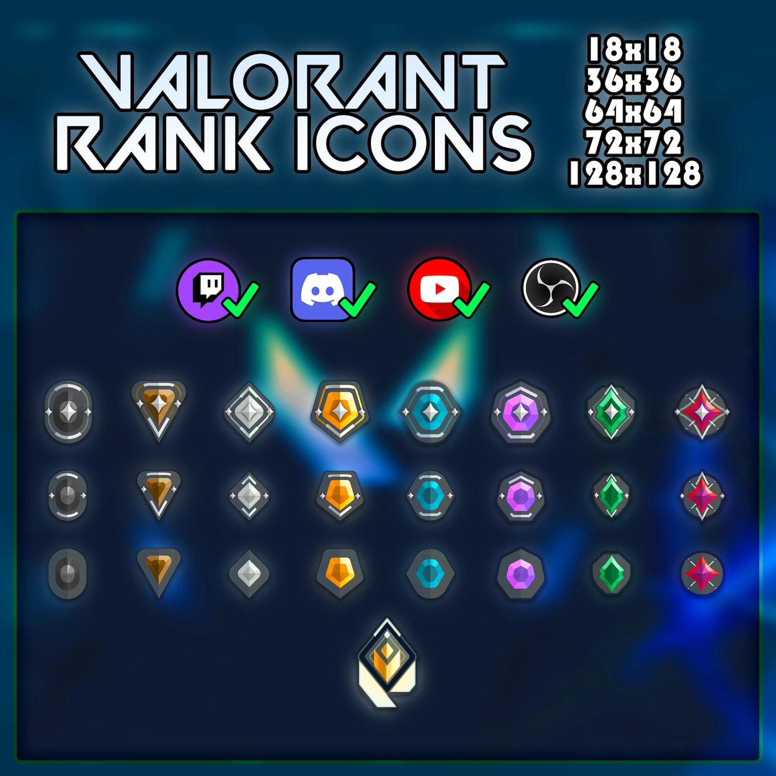 VALORANT Rank Icon Pack - Discord/twitch/youtube/obs - High-quality ...