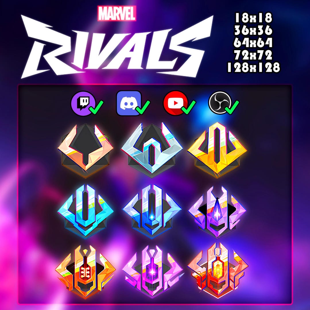 MARVEL RIVALS Rank Icon Pack - Discord/twitch/youtube/obs - High ...