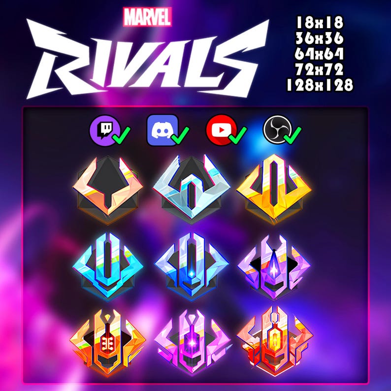 MARVEL RIVALS Rank Icon Pack - Discord/twitch/youtube/obs - High ...