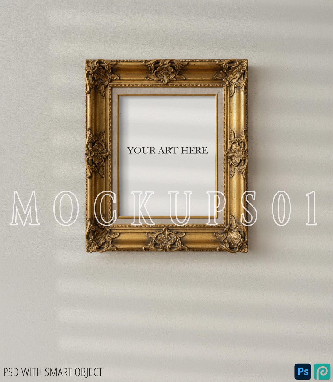 Vintage Vertical Gold Frame Mockup | 4x5 Ratio | Frame Mockup on a ...