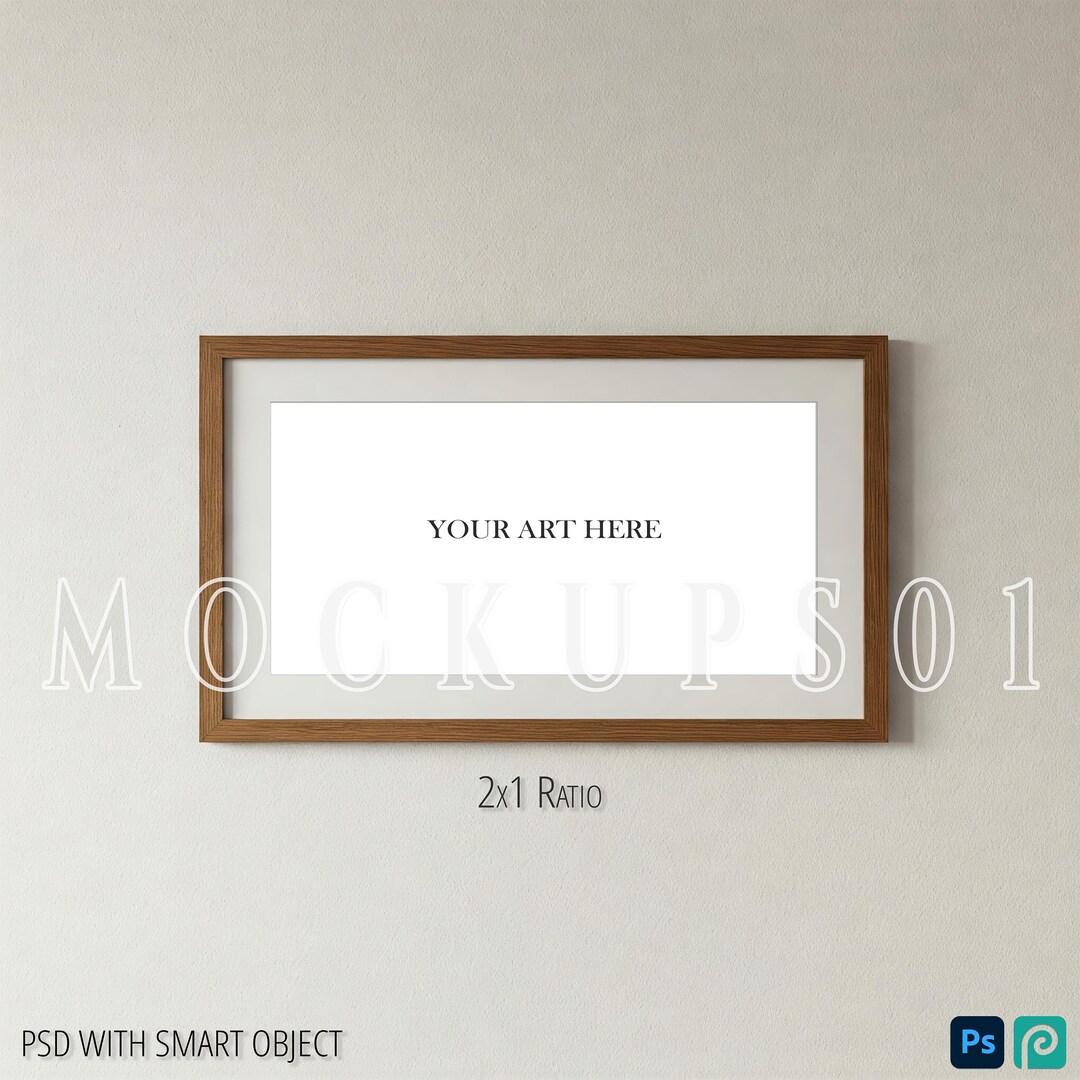 2x1 Dark-wood Horizontal Frame Mockup | Frame Mockup for Wall Art | 2:1 ...