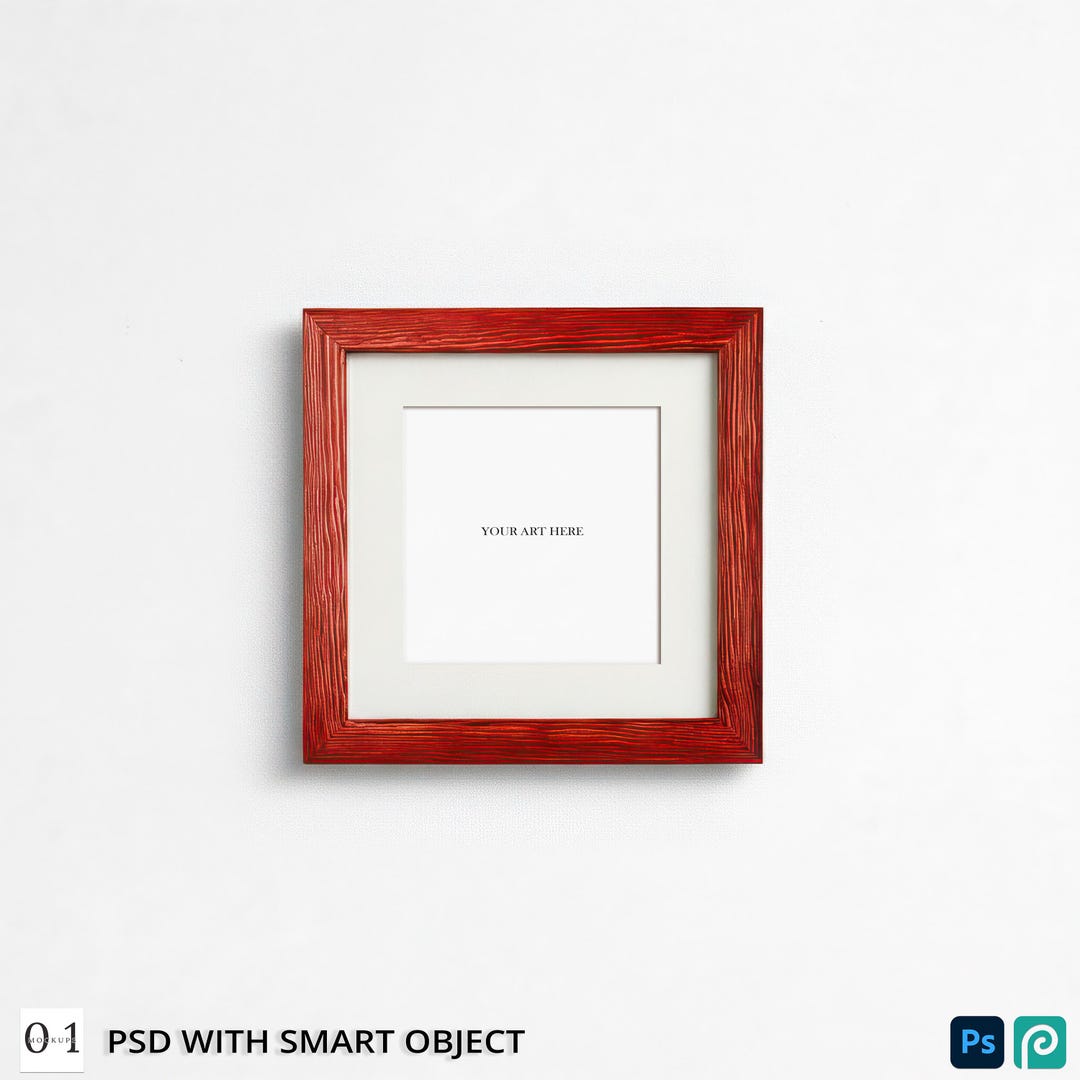 1x1 Crimson Grain Red Wood Finish Frame Mockup | 1x1 Ratio | Square Red ...
