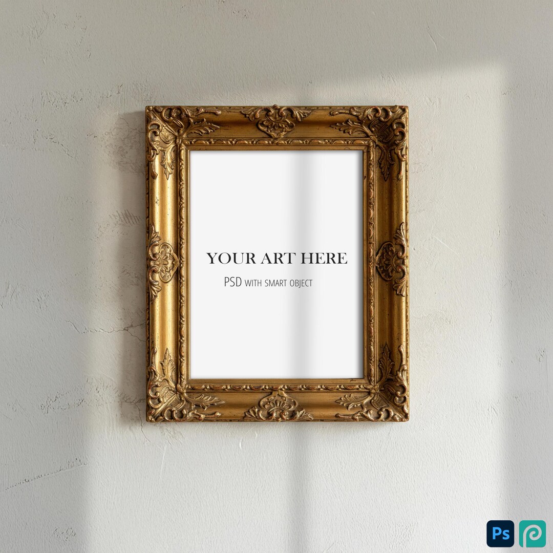 Gold Frame Mockup | Vertical | 3x4 Ratio | Antique Gold Frame Mockup ...