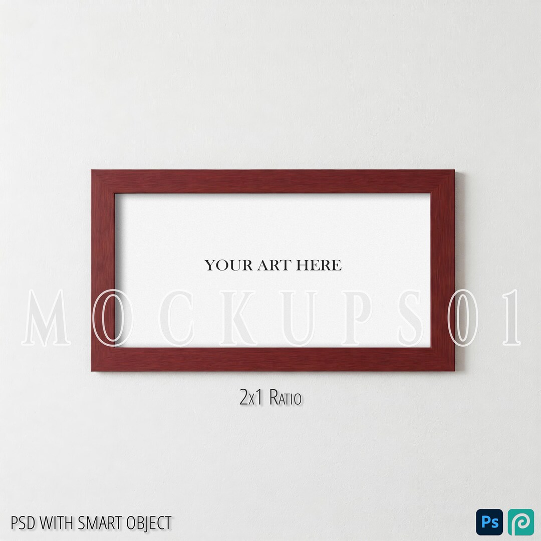 2x1 Red-wood Horizontal Frame Mockup | Frame Mockup for Wall Art | 2:1 ...