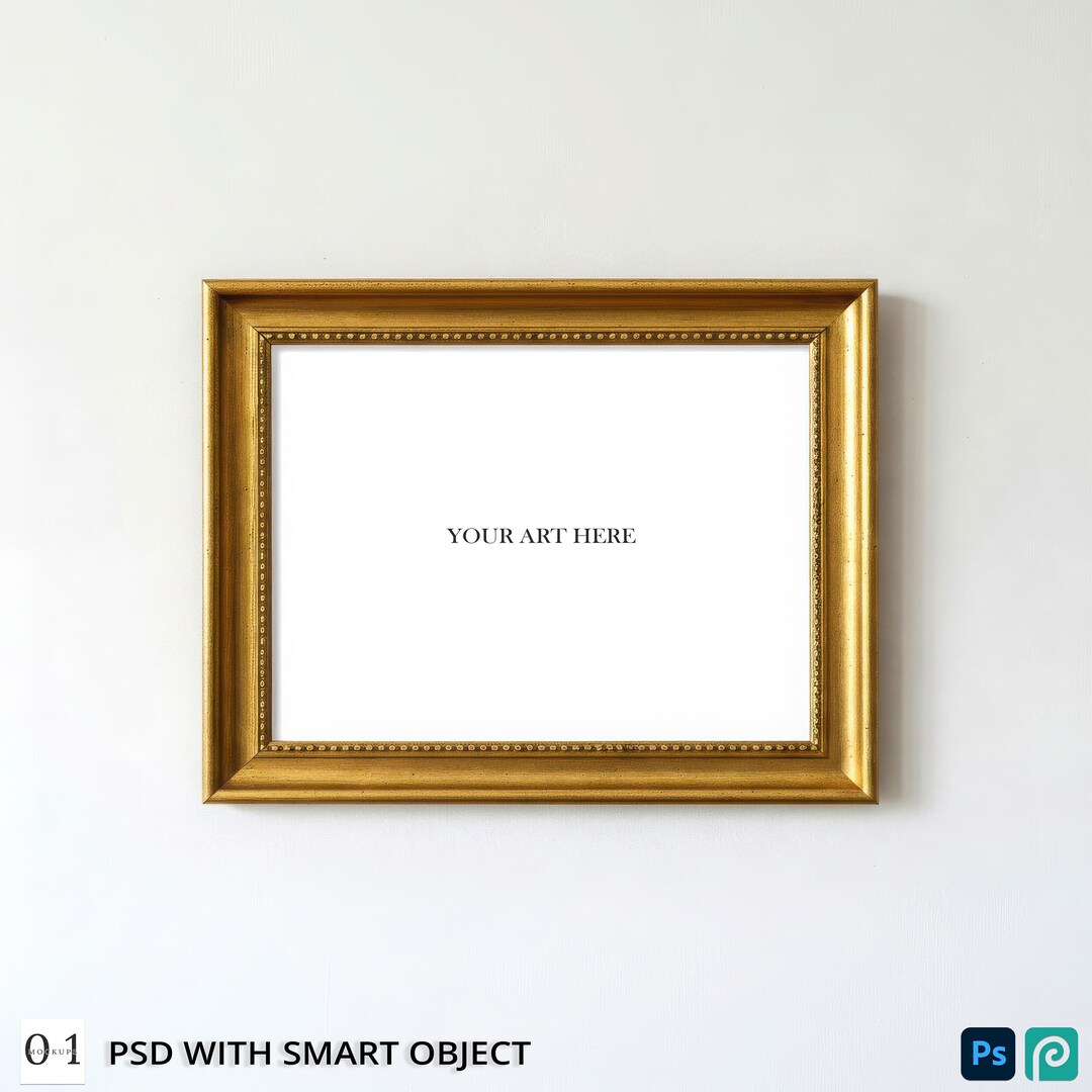 4x3 Landscape Gold Frame PSD Mockup on a Wall | Classic Fine Art ...