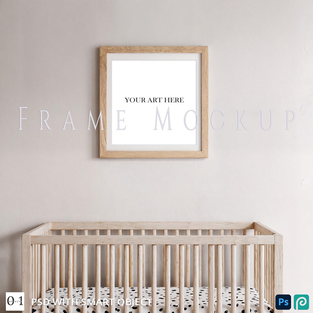 Cribside Square | Square Nursery Frame Mockup | 1x1 Ratio Baby Room ...