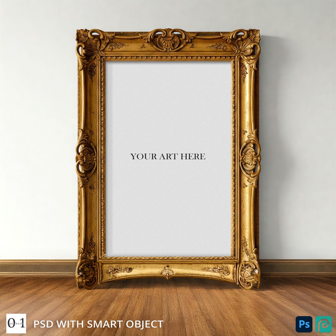 Vertical Gold Frame on Floor Mockup | 2x3 Ratio - Etsy