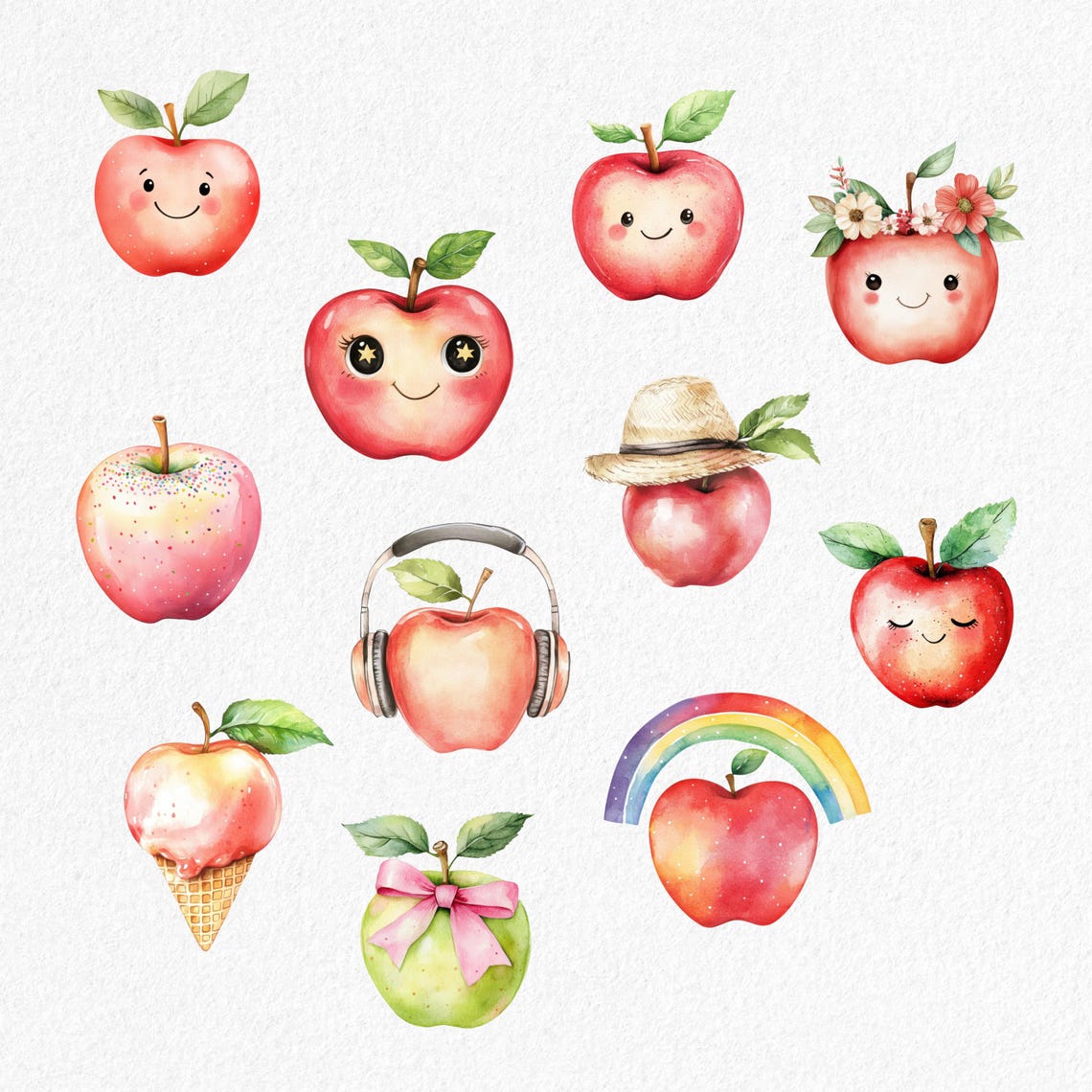 Apple Clipart PNG, Cute Apple Character Illustration, Watercolor Fruit ...