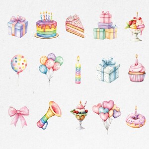 Watercolor Birthday Clipart Bundle, Cute Party Illustrations ...