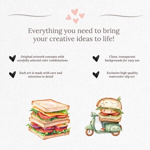 Sandwich Clipart Bundle, Cute Watercolor Sandwiches PNG, Fast Food Clip ...