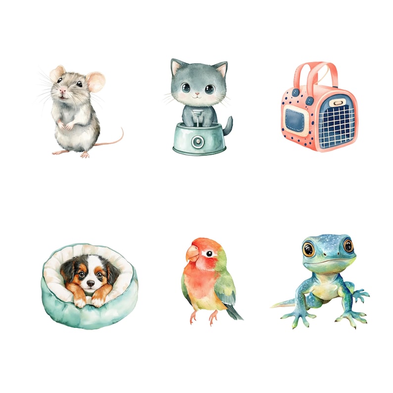 Watercolor Pet Clipart: Dog, Cat, and Small Animal Illustrations ...