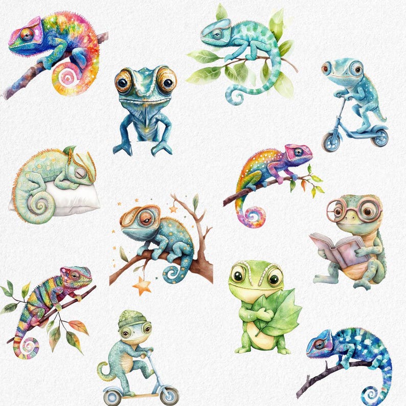 Chameleon Clipart, Watercolor Chameleon PNG, Colorful Lizard Clip Art ...