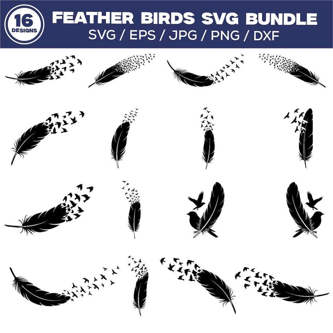 Feather Birds SVG Bundle for Cricut, Flying Birds Feather SVG Set, Bird ...