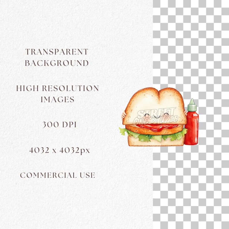 Sandwich Clipart Bundle, Cute Watercolor Sandwiches PNG, Fast Food Clip ...