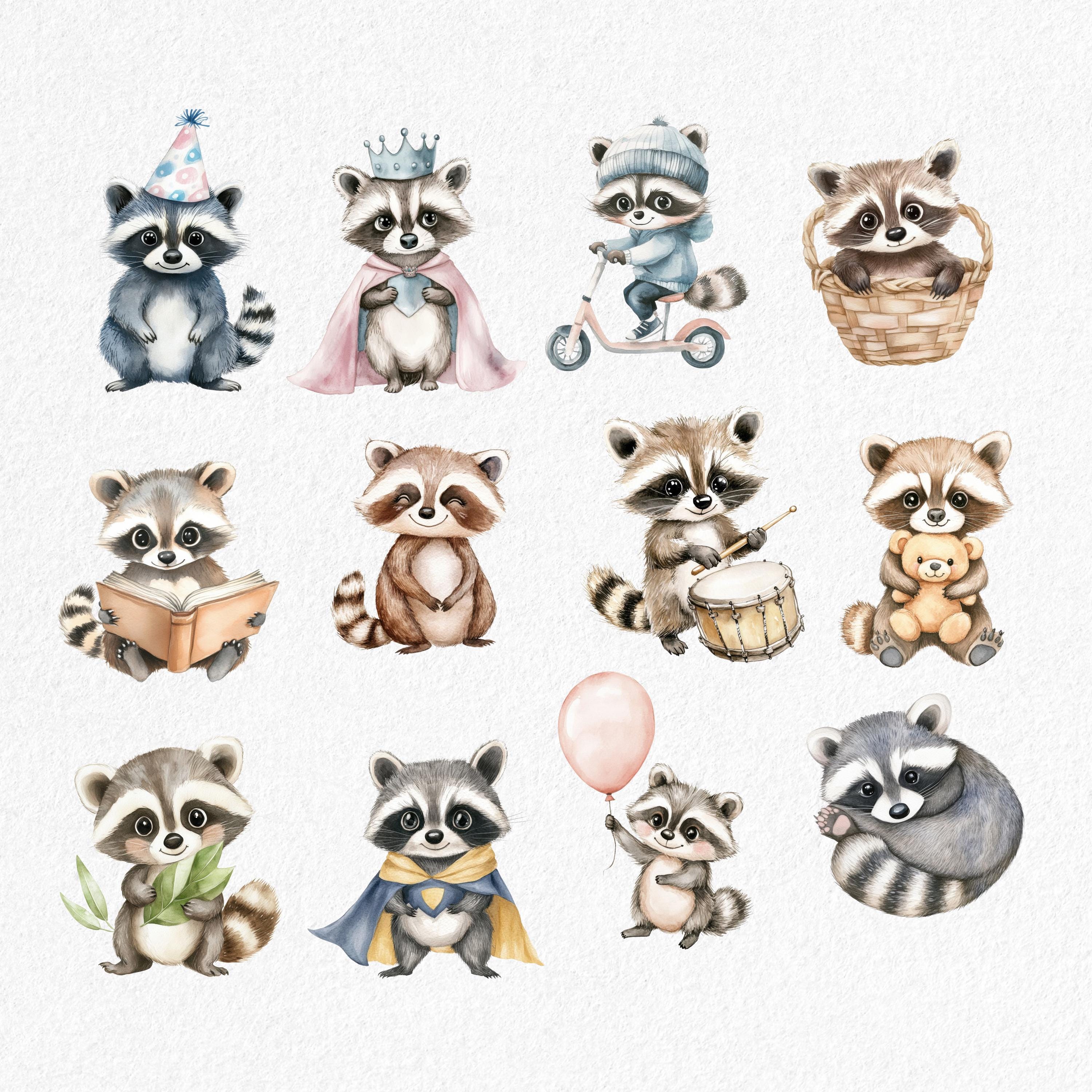 Cute Raccoon Clipart Bundle, Kawaii Woodland Animal Character, Forest ...