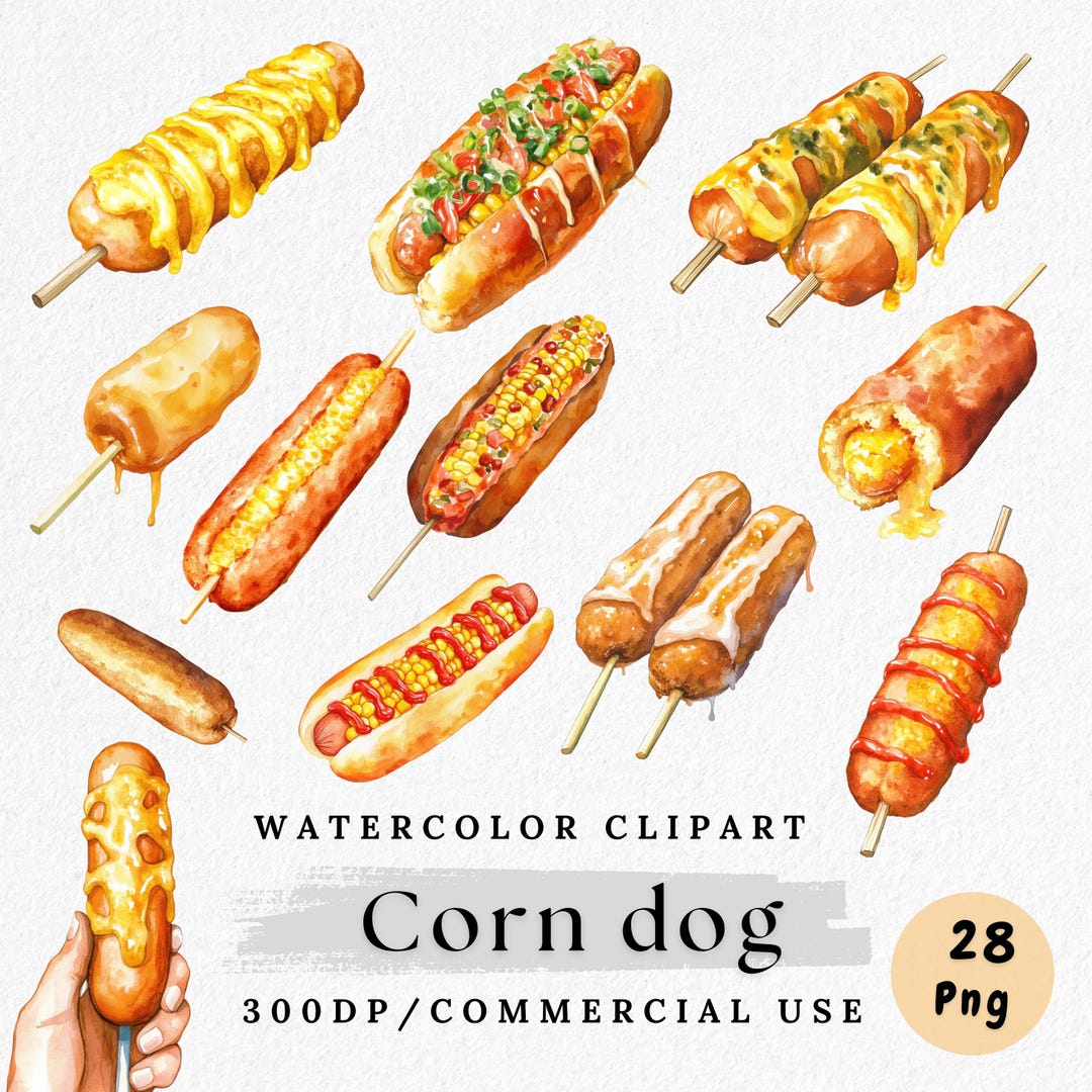 Corn Dog Clipart, Watercolor Corn Dog PNG, Carnival Food Clip Art ...