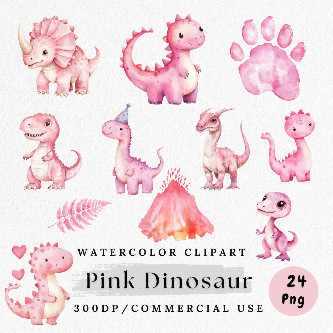 Pink Dinosaur Clipart Bundle: Watercolor Dino PNG (digital Download) - Etsy