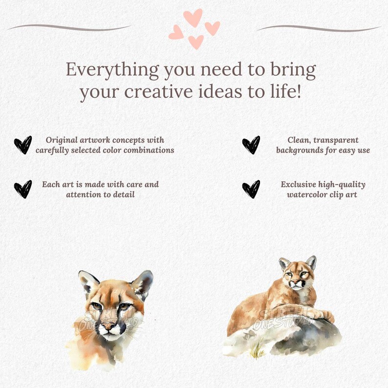 Watercolor Puma Clipart: Jungle Cat PNG Images (digital Download ...