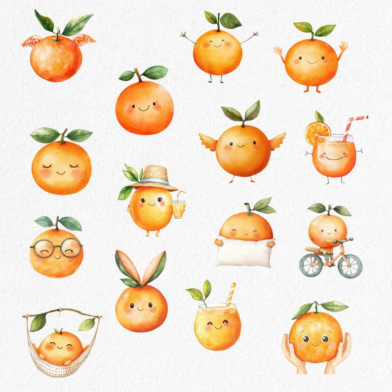 Cute Orange Character Clipart, Watercolor Orange, Orange Clipart PNG ...