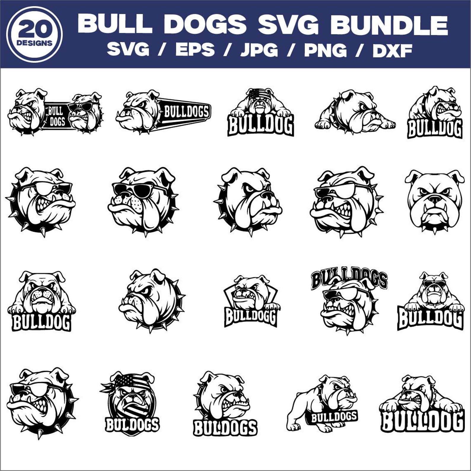 Bull Dogs SVG Bundle, Bulldog Mascot Vector for Cricut, Bulldog Svg Png ...