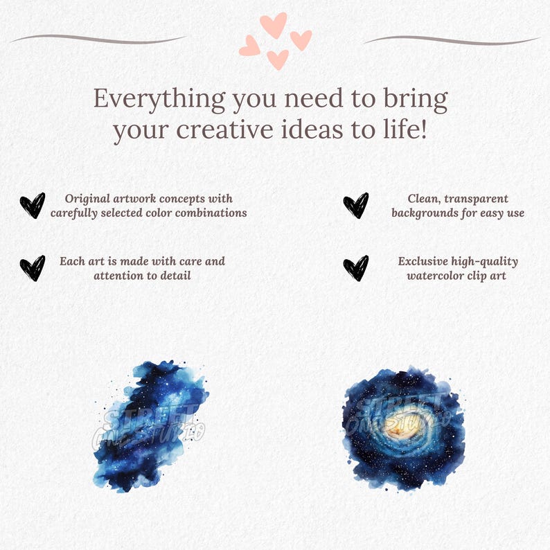 Watercolor Galaxy Clipart: Cosmic Space Art PNG (digital Download, 10 ...