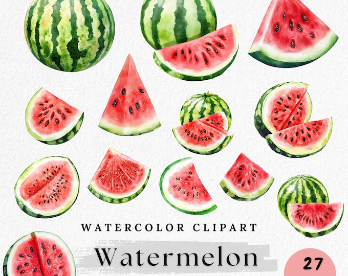 Watermelon Clipart, Black and White, Digital Stamps, Fruit, Summer ...