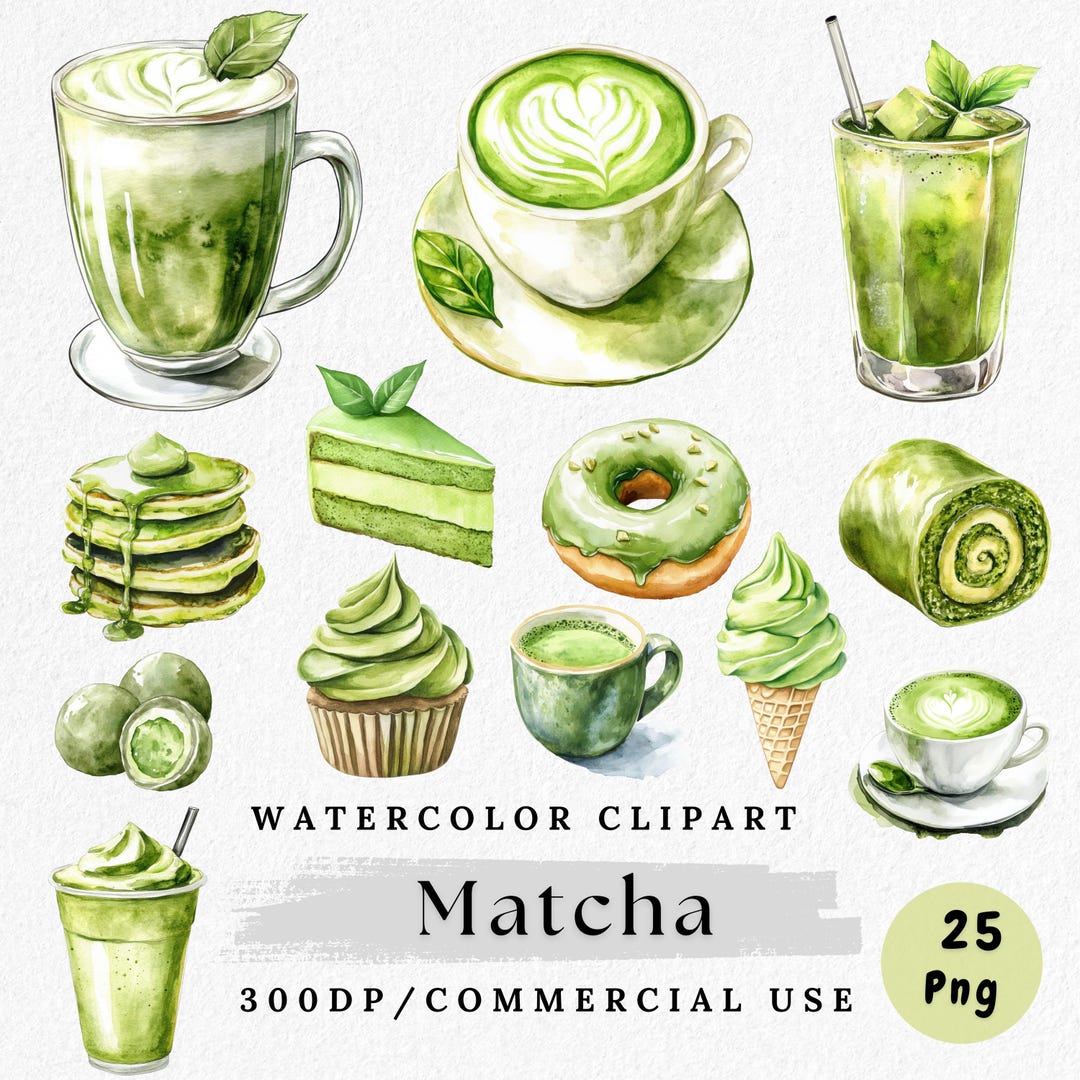 Matcha Clipart, Watercolor Matcha PNG, Green Tea Clipart, Matcha Latte ...