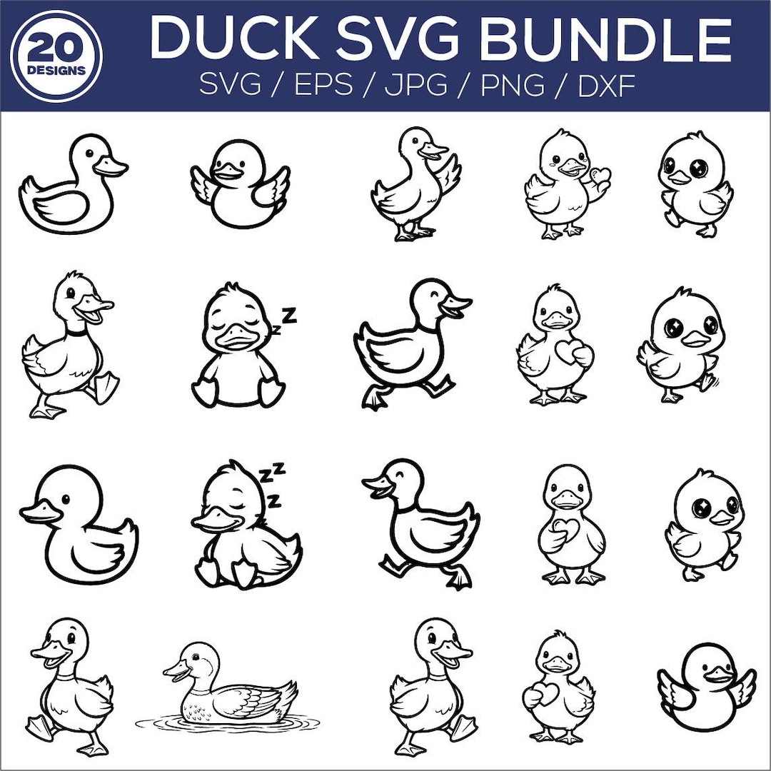 Duck SVG Bundle for Cricut, Cute Duck Line Art Designs, Farm Bird ...