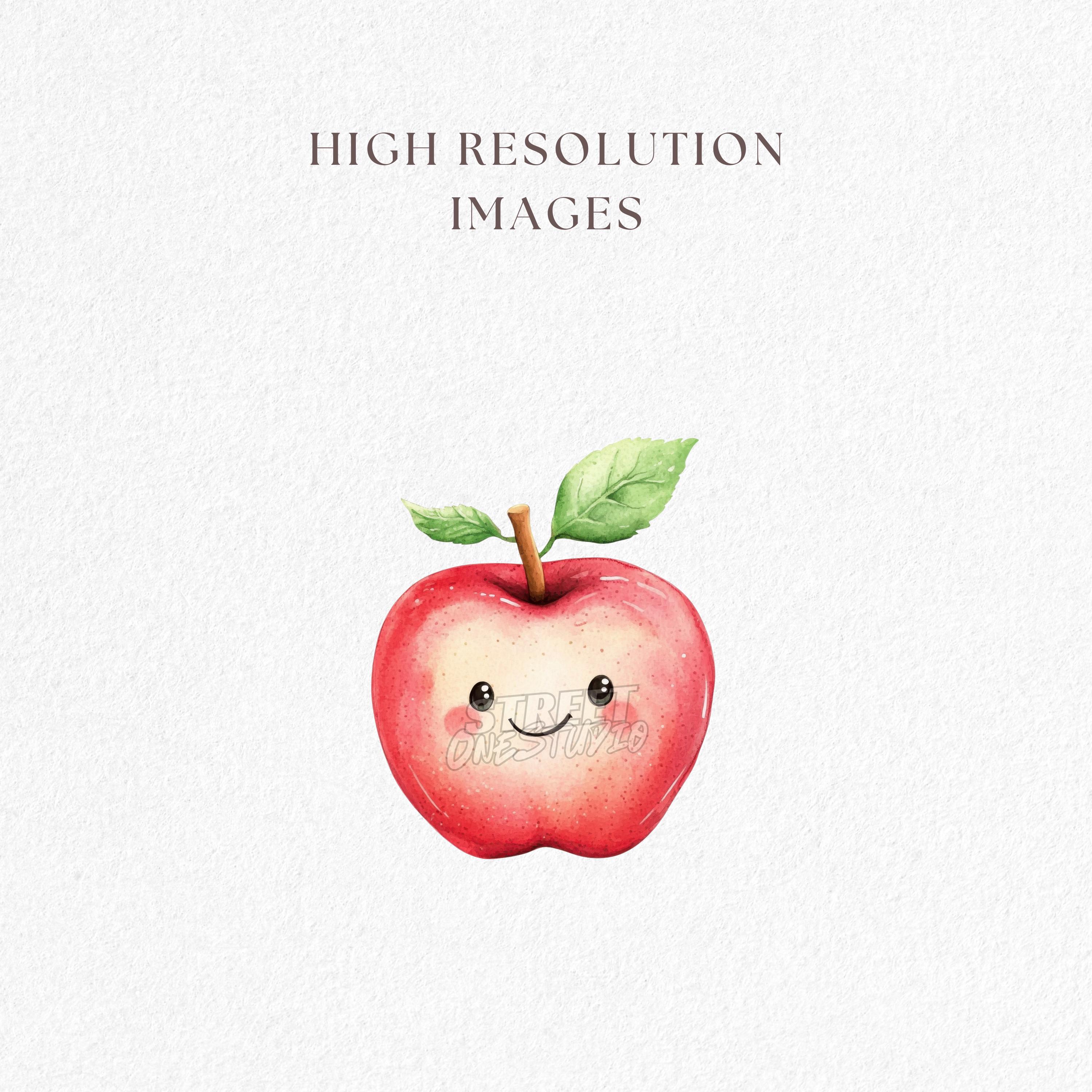 Apple Clipart PNG, Cute Apple Character Illustration, Watercolor Fruit ...
