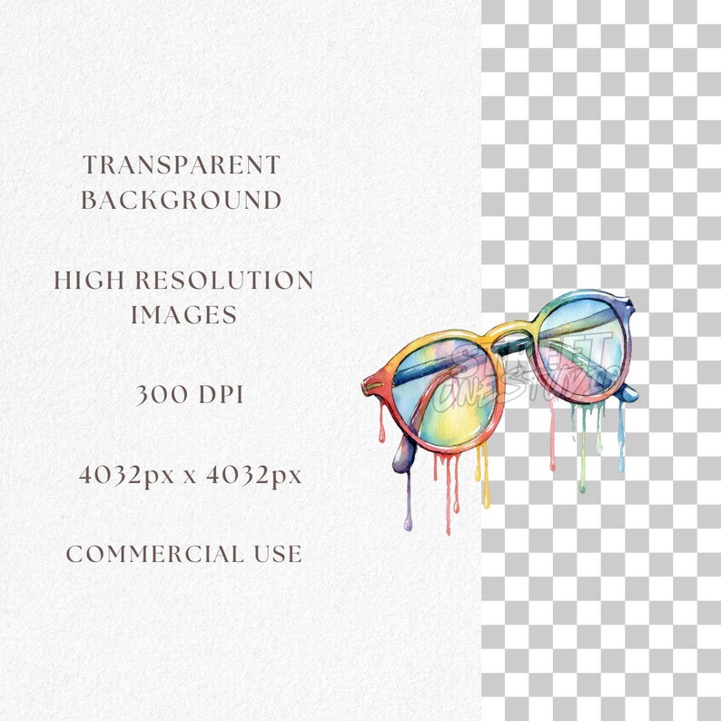 Watercolor Glasses Clipart: Colorful Eyewear PNG (digital Download) - Etsy