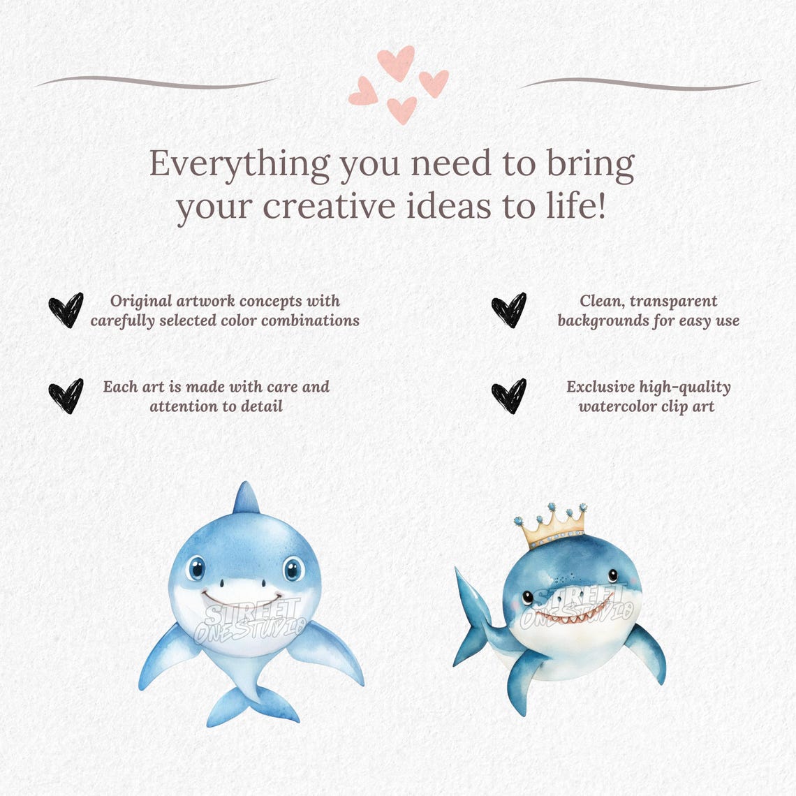 Shark Clipart Bundle, Cute Shark Pngs, Watercolor Ocean Animal PNG ...
