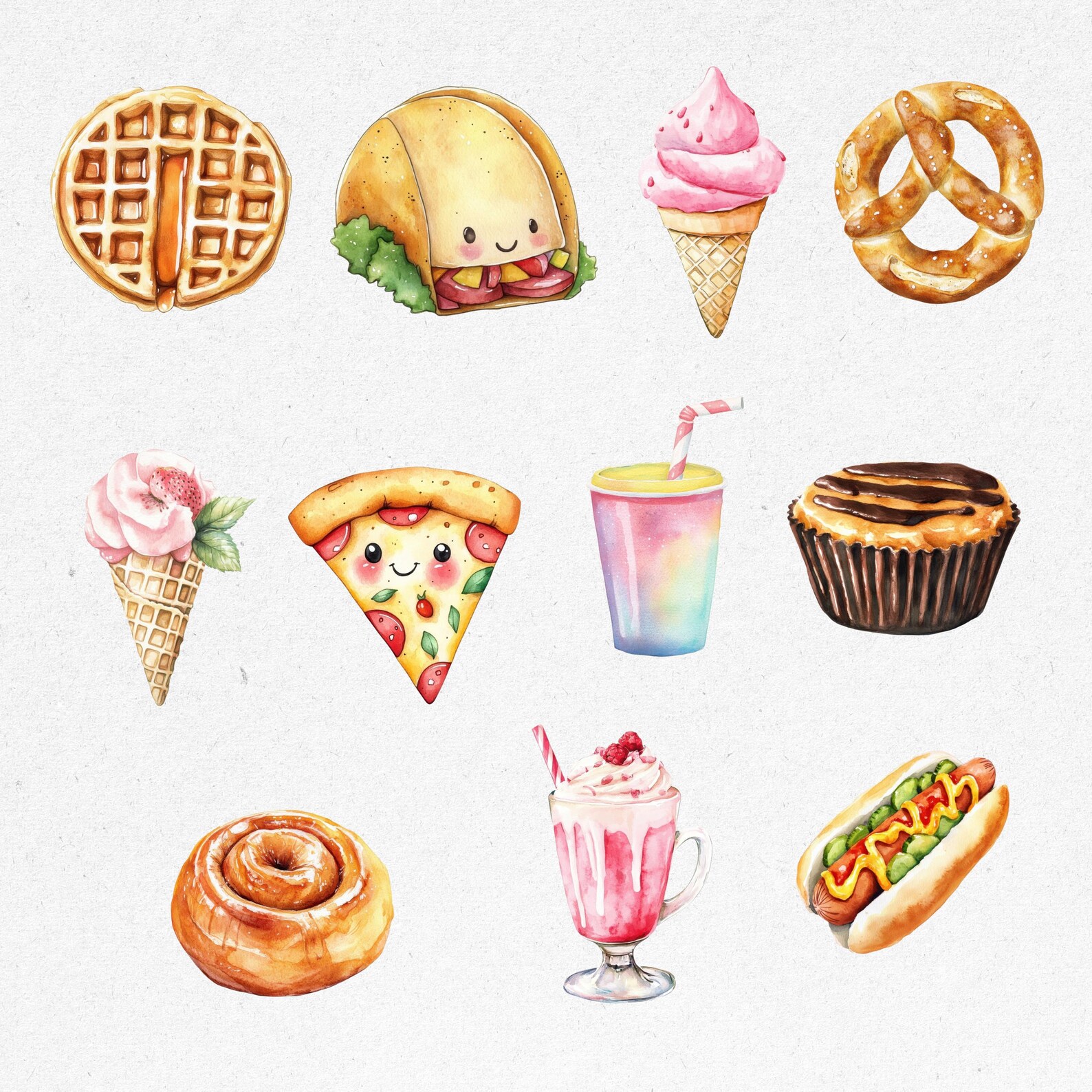 30 Food Clipart PNG, Dessert Png, Watercolor Junk Food, Ice Cream and ...