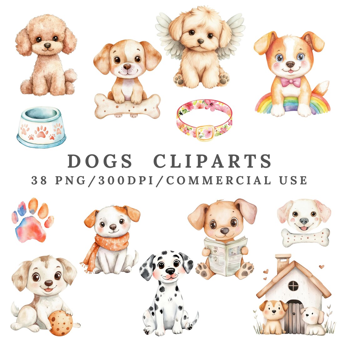 Watercolor Dog Clipart, Cute Puppy PNG, Dog Breed Illustrations, Pet ...