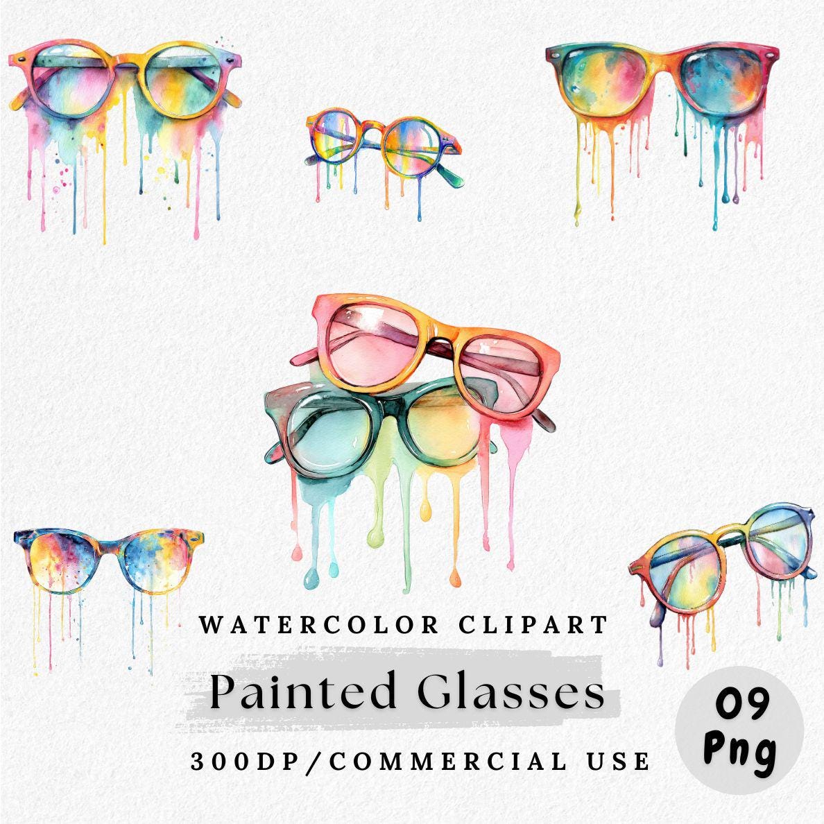 Watercolor Glasses Clipart: Colorful Eyewear PNG (digital Download) - Etsy