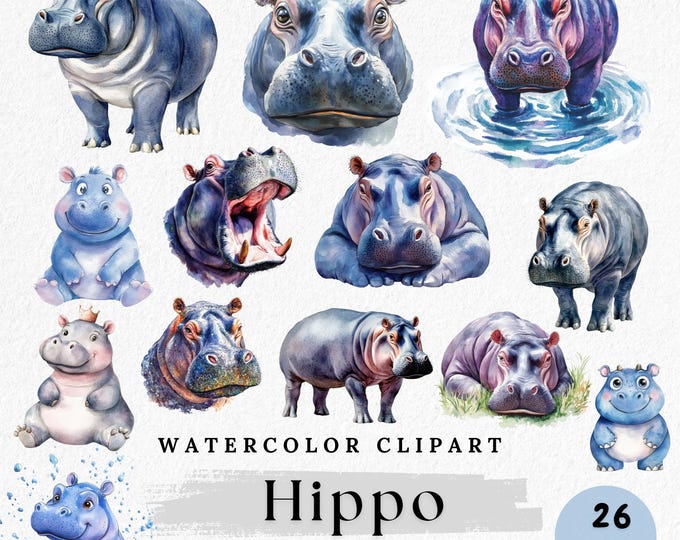 Happy Hippos, Hippopotamus, Hippo Clipart, Hippo PNG, Baby Clipart ...