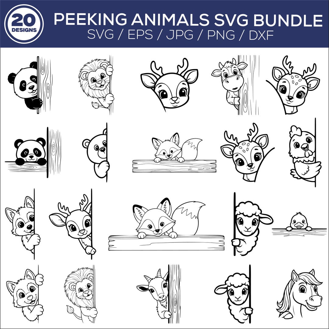 Peeking Animals SVG Bundle for Cricut, Cute Animal Peek Line Art ...