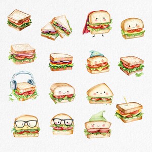 Sandwich Clipart Bundle, Cute Watercolor Sandwiches PNG, Fast Food Clip ...