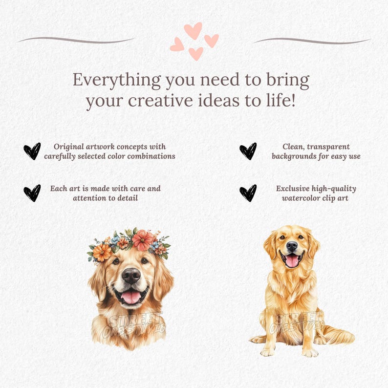 Golden Retriever Clipart, Cute Dog PNG Bundle, Watercolor Golden ...