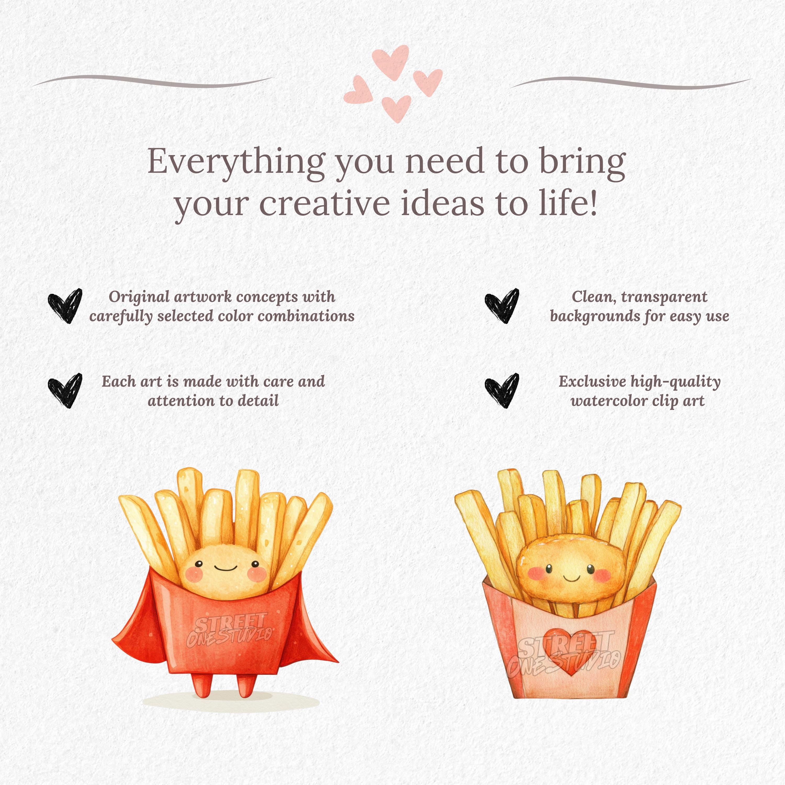 French Fries Clipart Bundle, Cute Fries Character PNG, Fast Food Art ...