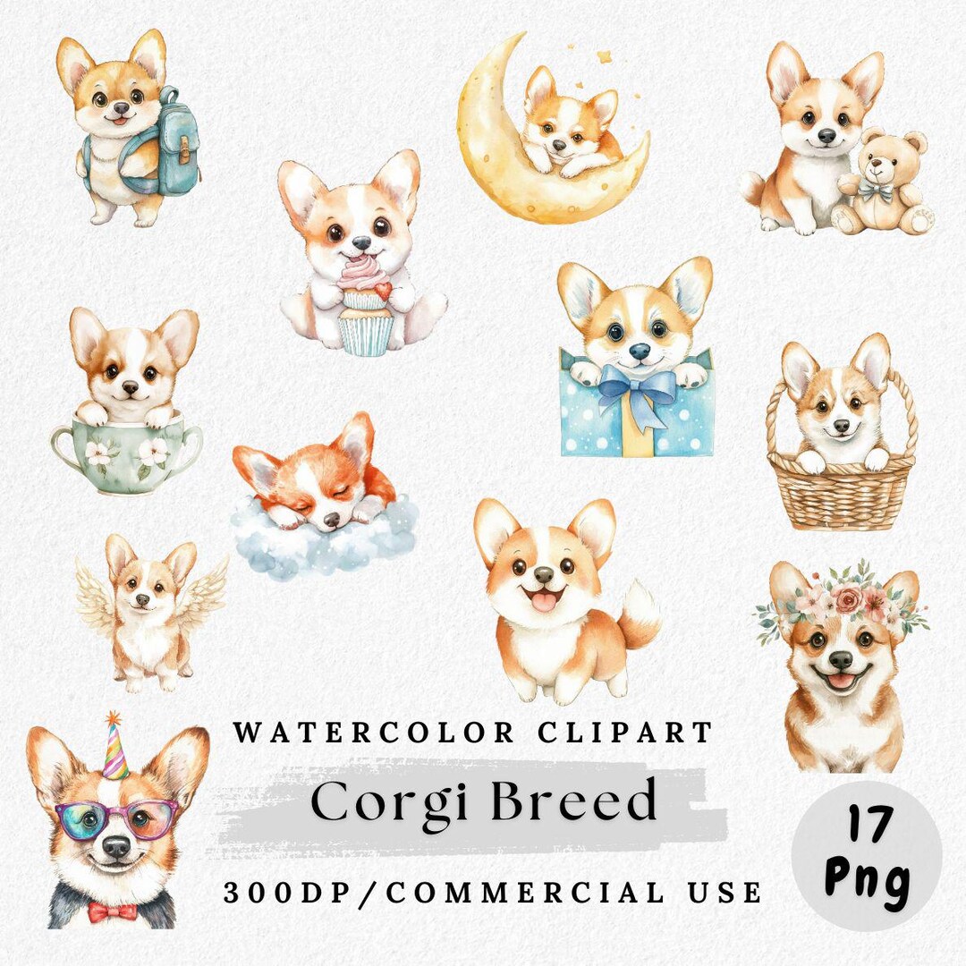 Corgi Clipart, Watercolor Puppy, Cute Dog Art, Welsh Corgi Painting ...